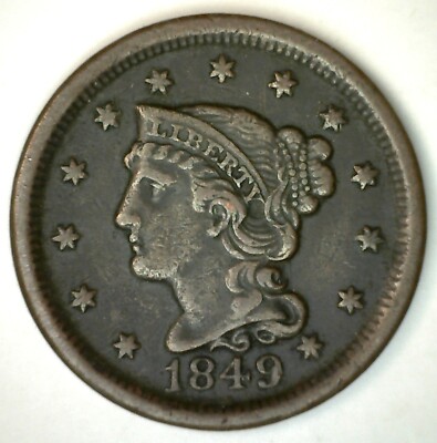 1849 Braided Hair US One Cent Penny Coin 1c Copper Coin XF Extra Fine ...