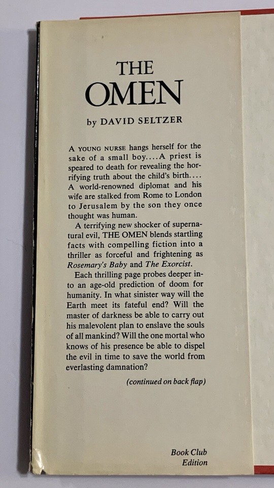 The Omen Hardcover Book Club Edition By David Seltzer 1976 New American ...