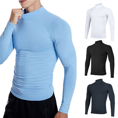Men's Long Sleeve Turtleneck Shirts Compression Tops Baselayer Muscle T ...