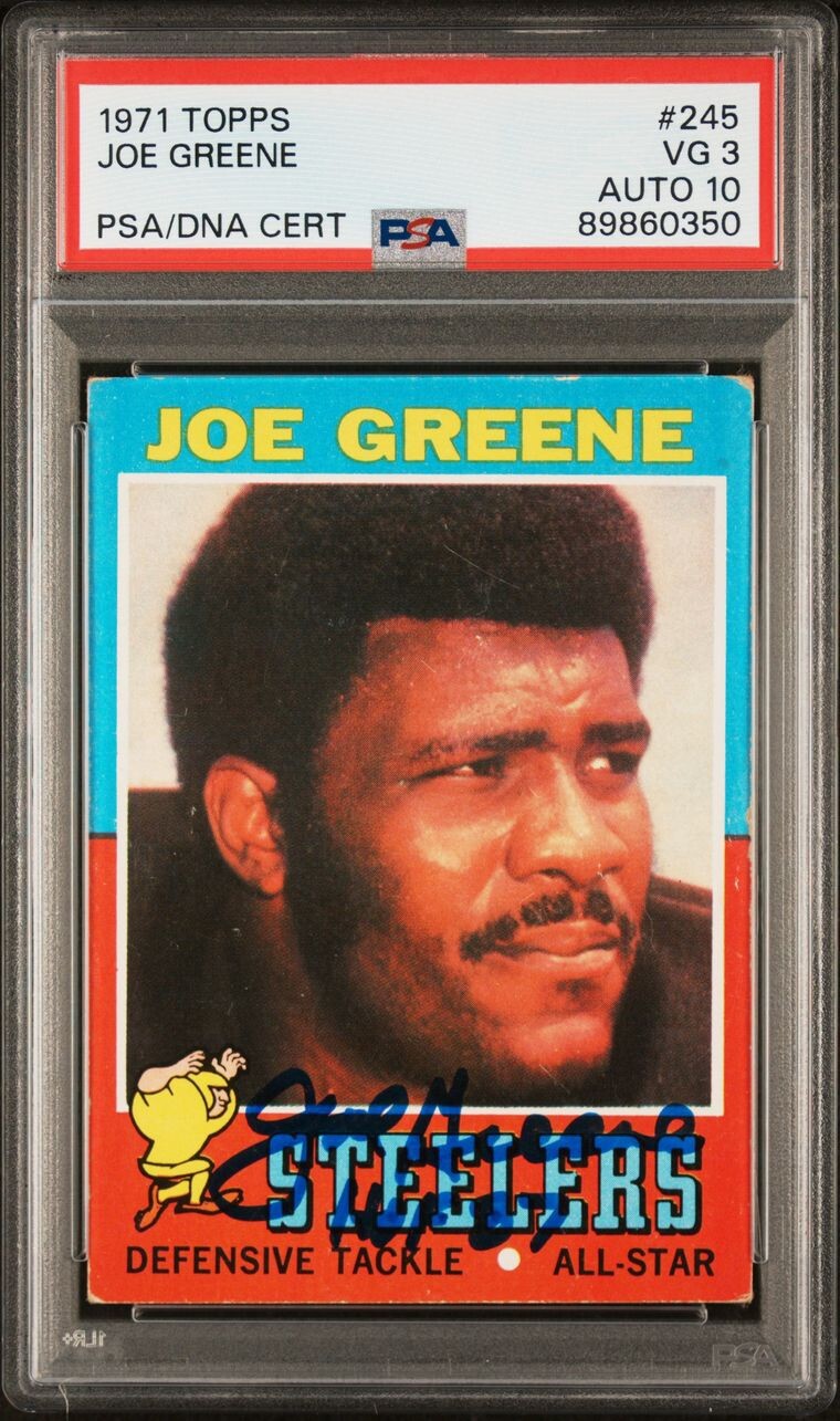 1971 Topps Autographed Joe Greene Rookie Card HOF 87 PSA 3 DNA AUTO 10 ...
