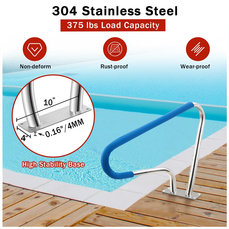 3 Sizes Pool Handrail 304 Stainless Steel Pool Handle 375 LBS for ...