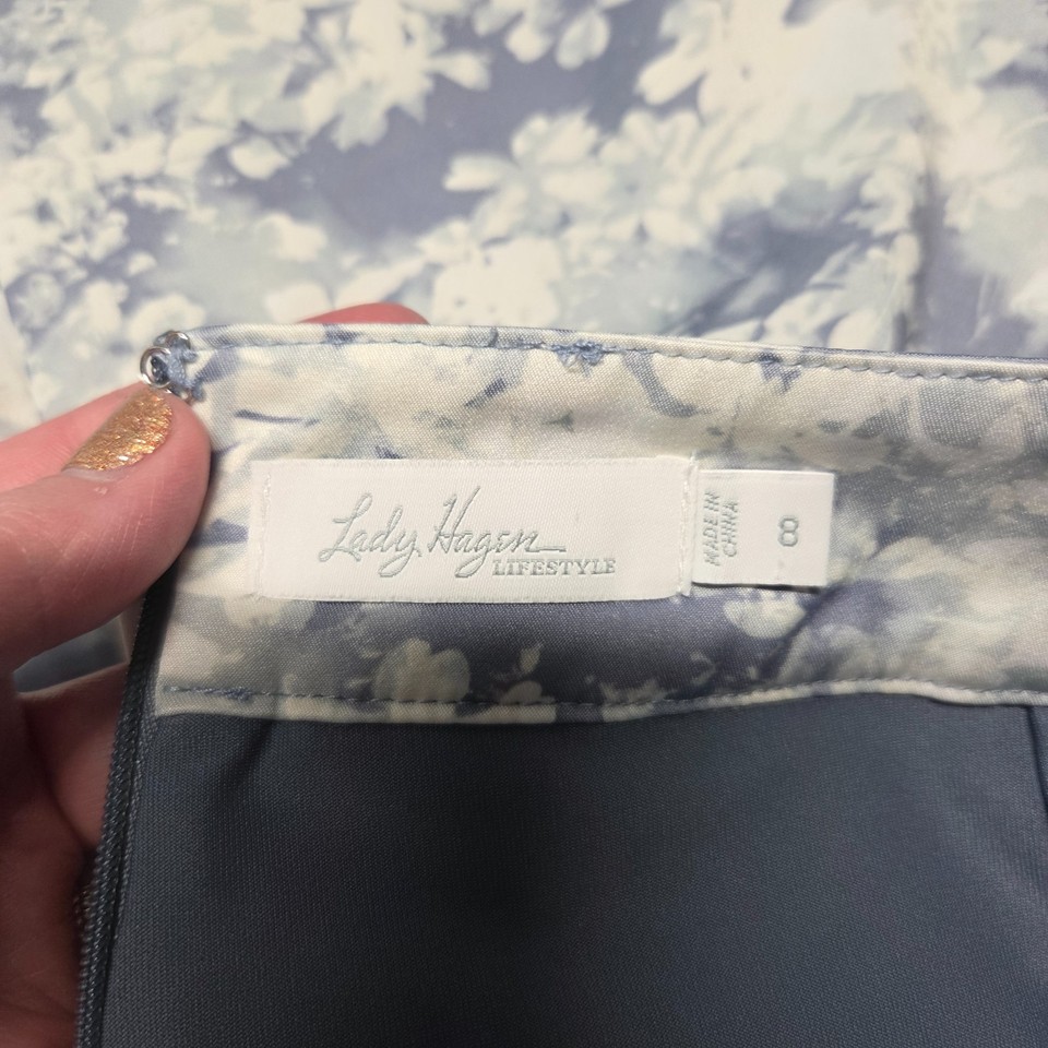 Lady Hagen Size 8 Grey Blue Floral Print Front Tie Waist Preppy Golf ...