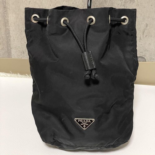 Prada Drawstring Bag Pouch Triangle Logo Nylon Black made in Italy New ...