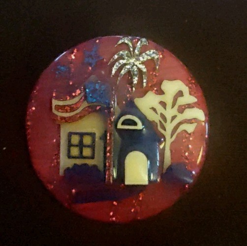 House Pin by Lucinda American Flag Palm Tree Glitter Pin Rare Round ...