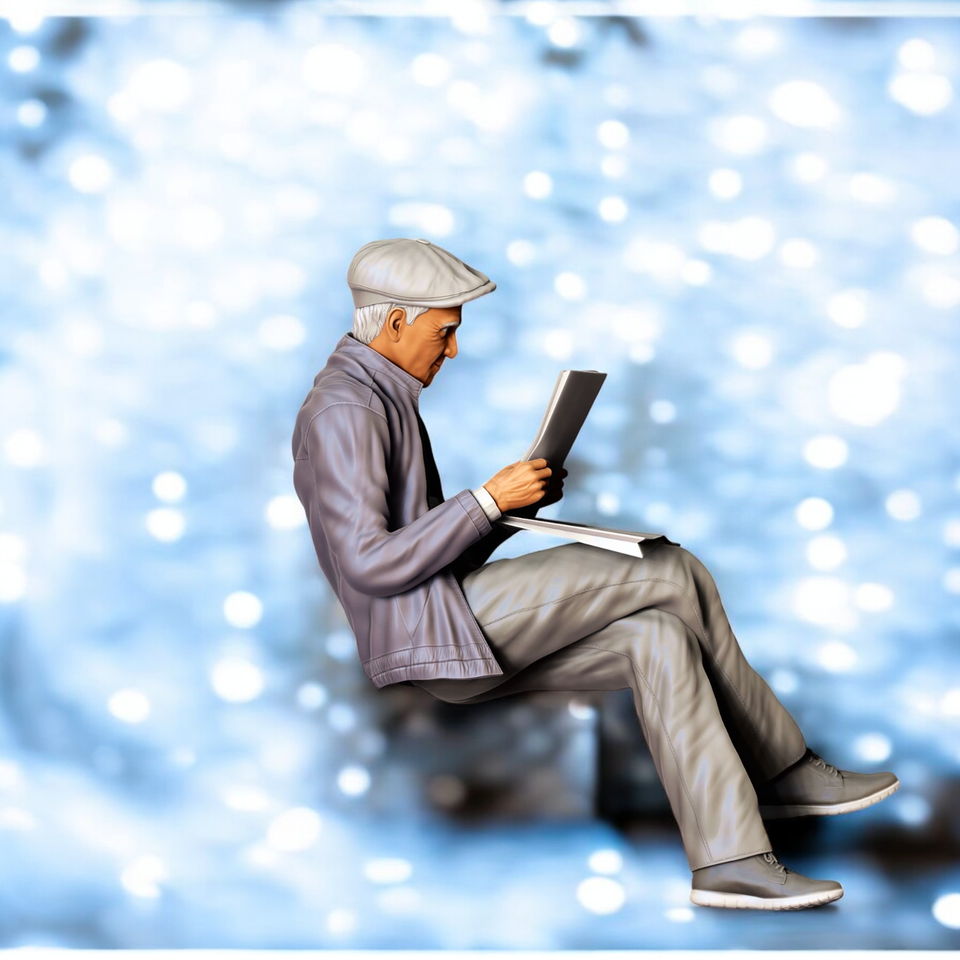 Old Man Seated on Bench Figure 3D Resin Printed Unpainted Diorama Model ...