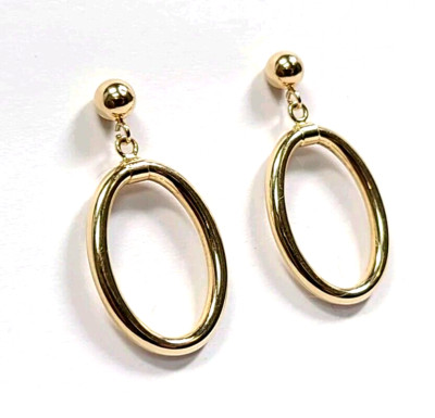 14k Yellow Gold Dangling Open Oval Earrings | eBay