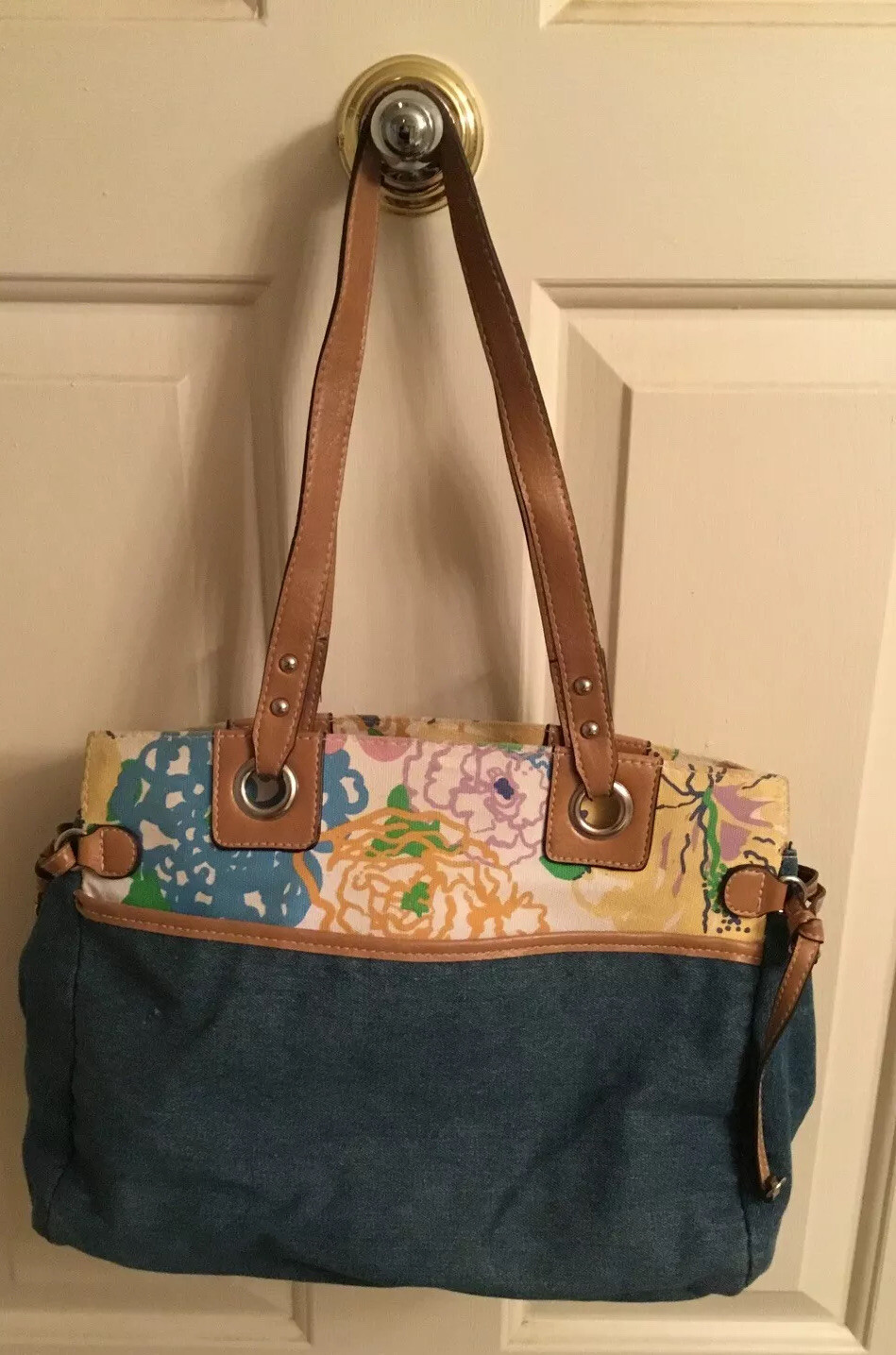 Rosetti Handbag Womens Blue Denim Pastel Floral Medium Spring Purse ...