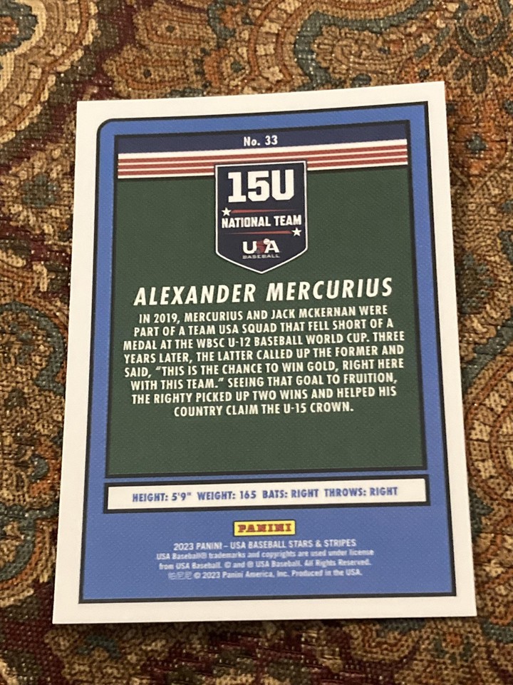 2023 Panini USA Baseball Stars & Stripes #33 Alexander Mercurius | eBay