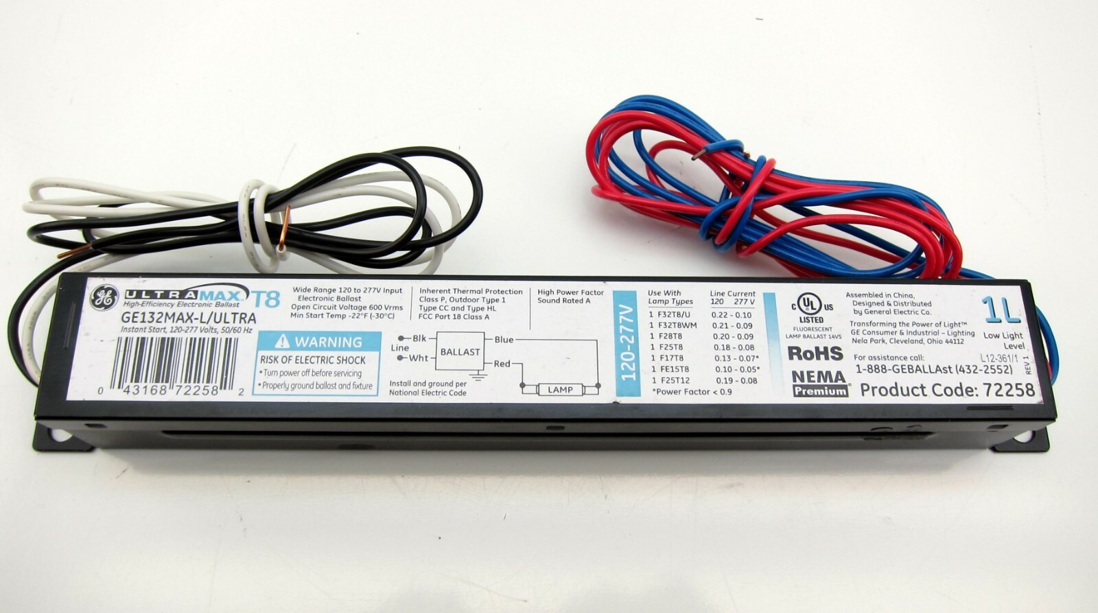 NEW GE UltraMax GE132MAX-L/ULTRA T8 Florescent Light Electronic Ballast ...