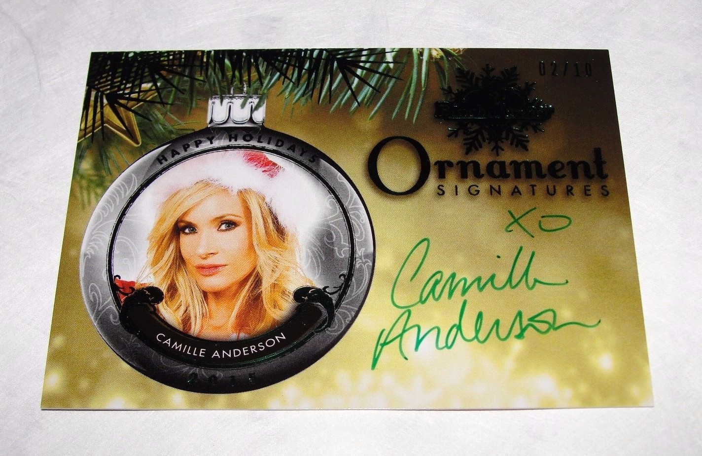 2015 Benchwarmer CAMILLE ANDERSON Holiday #28 ORNAMENT Auto/10 Wedding ...