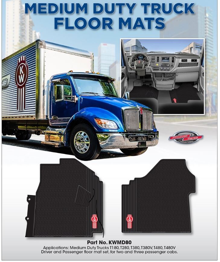 Fits Medium Duty T380 Kenworth Truck - All-Weather Rubber Floor Mats w ...