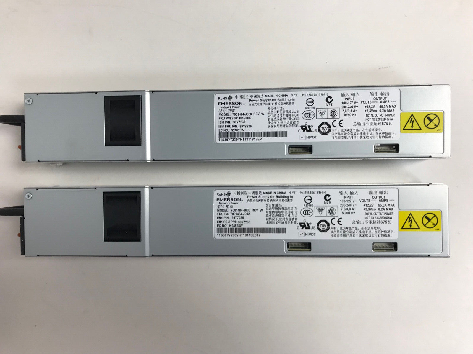 IBM 39Y7236 39Y7235 675 WATT POWER SUPPLY SYSTEM X3650 M3 EMERSON QTY 2 ...