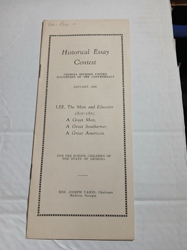 1934 Daughters Of The Confederacy Essay Contest Madison Georgia Mrs ...