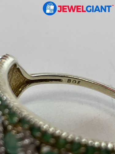 BGE GOLD-PLATED STERLING SILVER RING SZ 9.00 DIAMOND EMERALD 4.3 G # ...