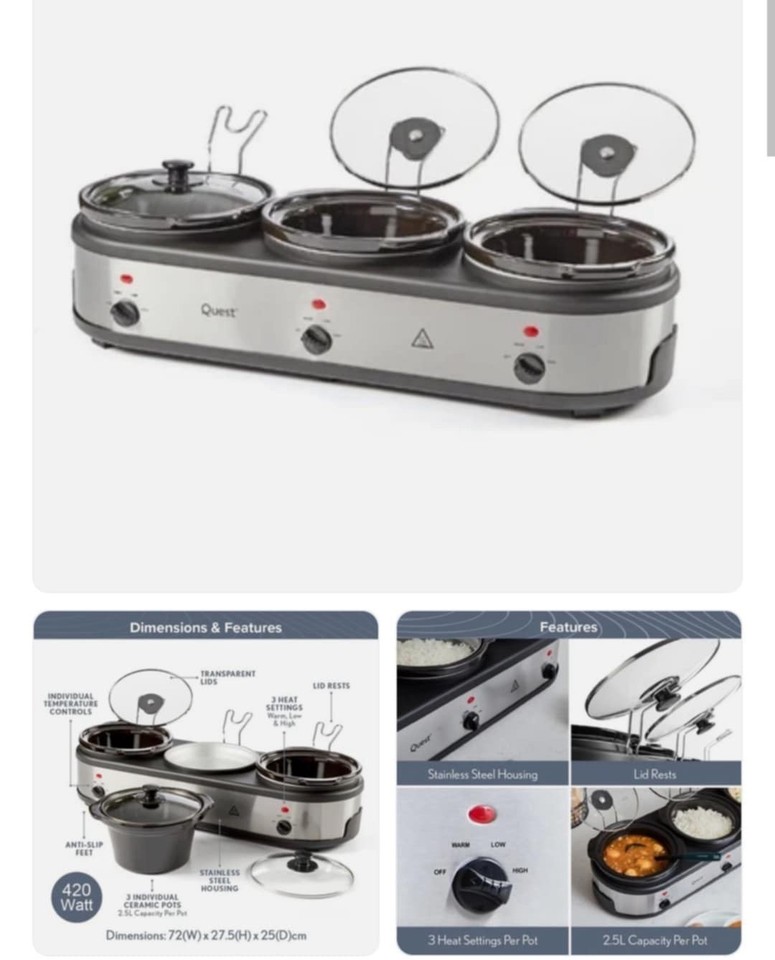 Quest 3 Pot Electric Slow Cooker, Buffet Server Food Warmer | eBay UK