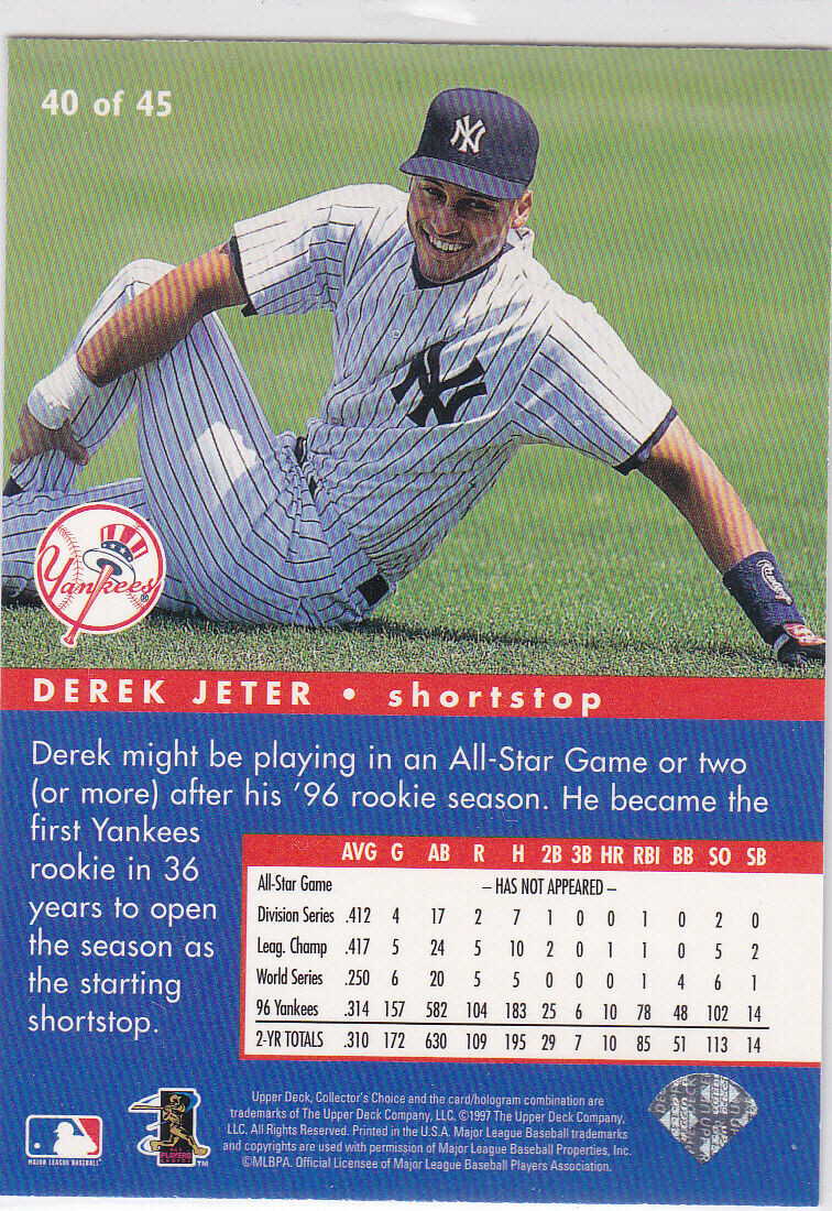 1997 DEREK JETER SP Collectors Choice All-Star Connection Card # 40/45 ...