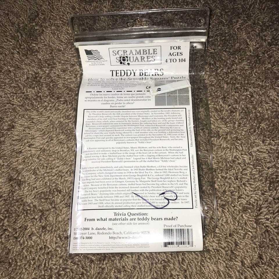 Teddy Bears Scramble Squares 9 Piece Puzzle B Dazzle Inc Brown Toy ...