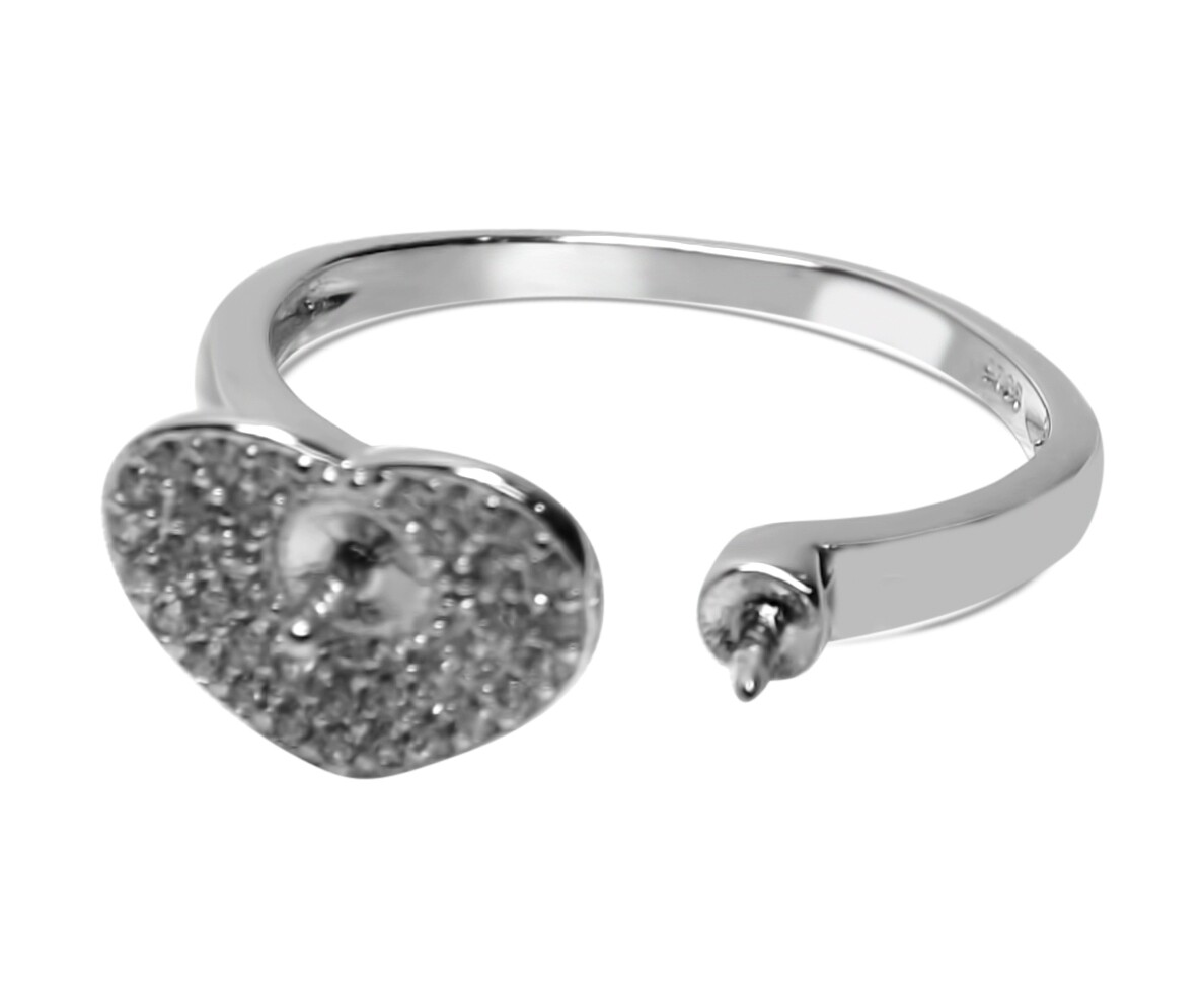 Heart Shape Micro-Paved 925 Sterling Silver Adjustable Ring Setting | eBay