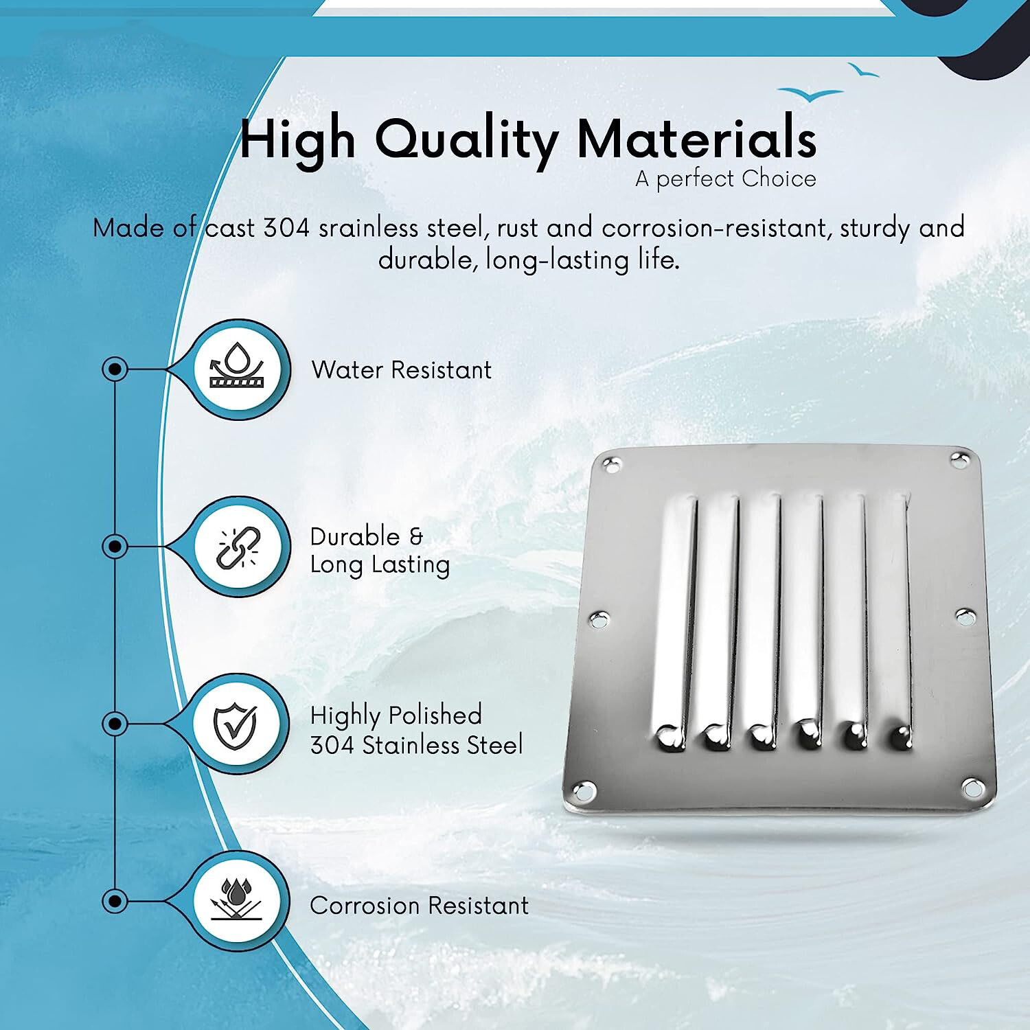 2x Stainless Steel Rectangular Air Vent Blinds For Caravan Boat Wall ...