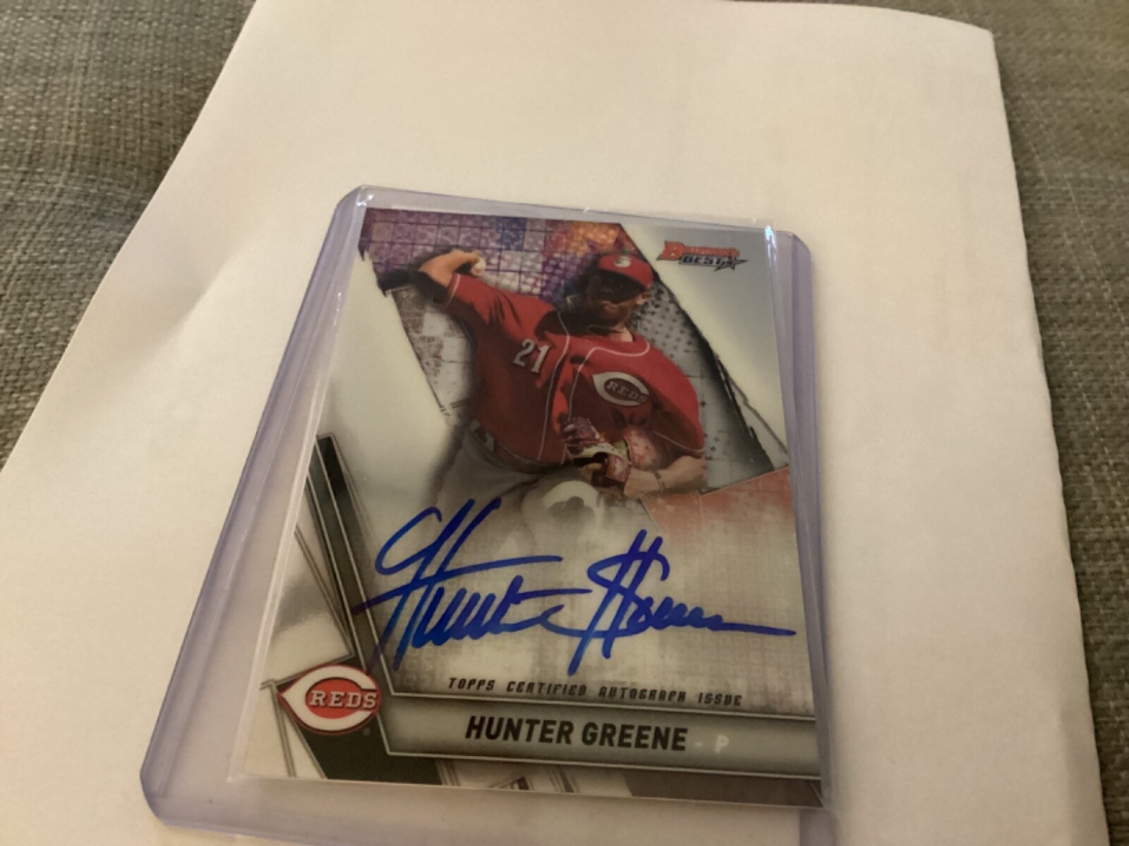 HUNTER GREENE On Card Auto Autograph 2019 Bowman’s Best Cincinnati Reds ...