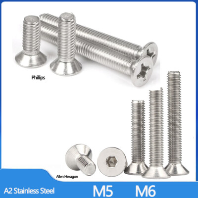 M5 M6 Senkkopfschrauben Kreuzschlitz /Innensechskant Edelstahl V2A ...