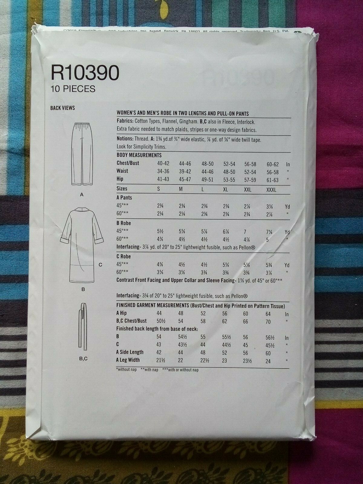 Simplicity Sewing Pattern R10390 8804 Adults Robe Pants Size S-L Uncut ...