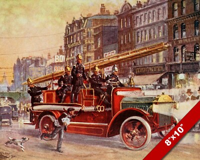 LONDON FIRE BRIGADE 1900'S OLD ENGLAND VINTAGE BRITISH ART CANVAS ...