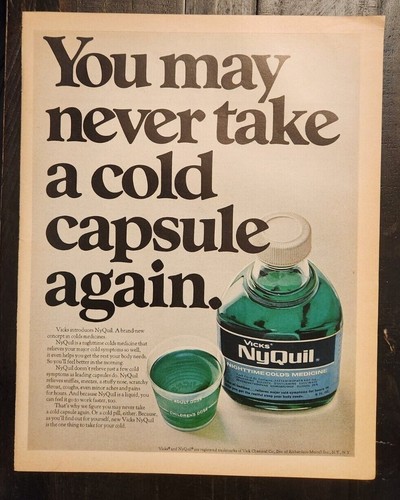 1968 Vick's NyQuil Nighttime Cold Medicine Full Page Look Magazine ...