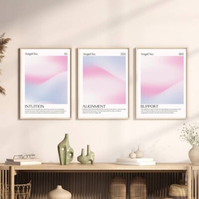 Set of 3 Angel Numbers Wall Art, Abstract Poster, Gradient Aura Angel ...