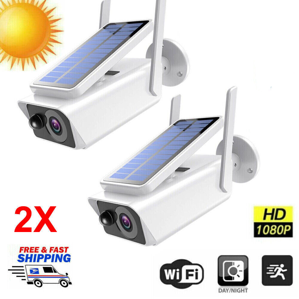 2x Wireless Solar Battery Powered Outdoor Audio Security Camera System ...