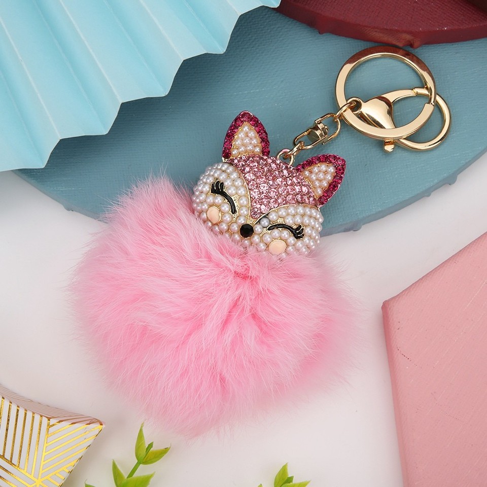 High End Key Ring Fluffy Head Ball Alloy Key Chain Decoration Key Chain ...