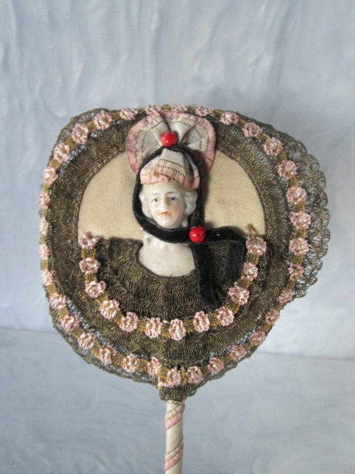 RARE ANTIQUE 1920s VANITY PORCELAIN HALF DOLL POWDER PUFF WAND FLAPPER ...