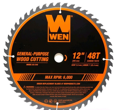 WEN 12-Inch 48-Tooth Carbide-Tipped Professional Woodworking Saw Blade ...