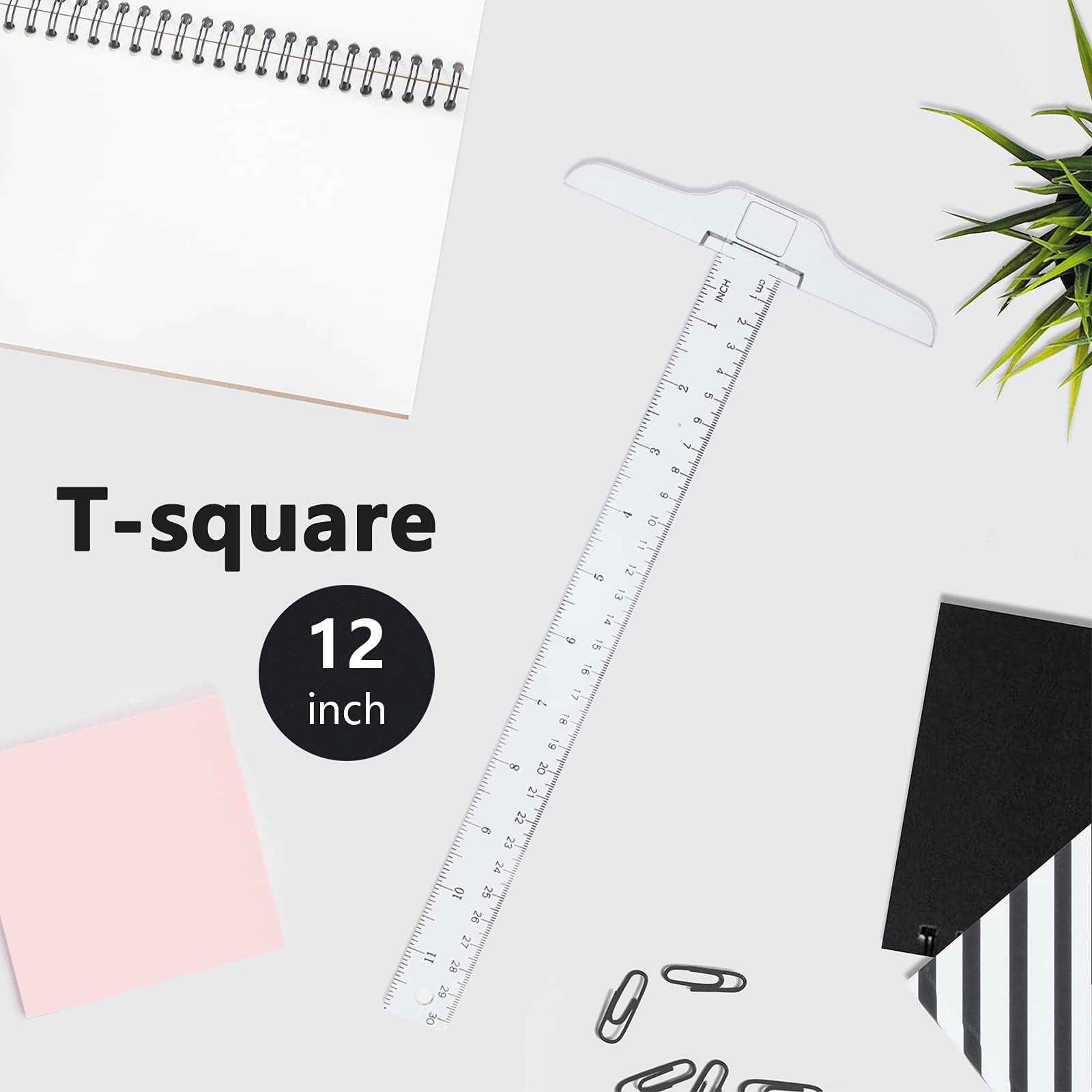 2Pcs Junior T-Square Plastic Transparent T-Ruler 30cm/ 12 Inch for ...
