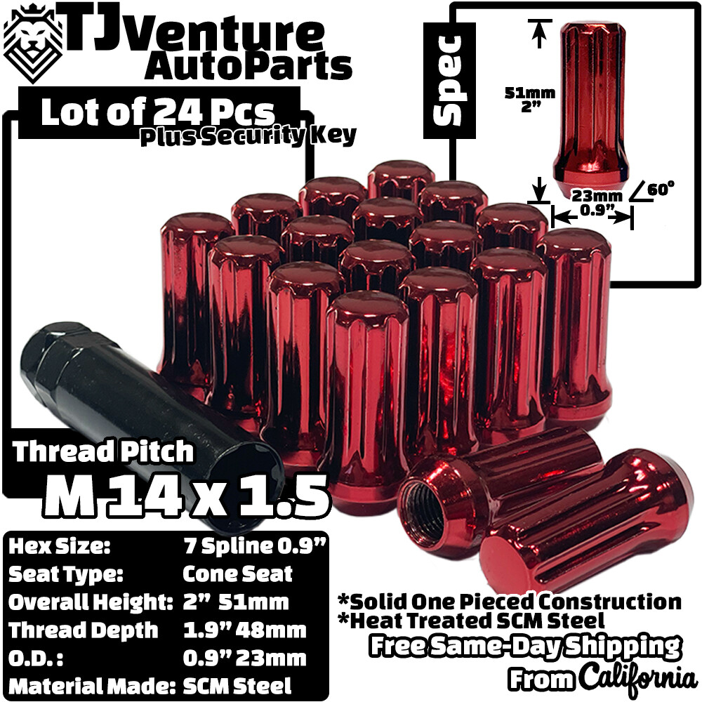 "24Pc Red 2"" Tall M14x1.5 Tuner Spline Lug Nut Chevy Silverado 1500 ...