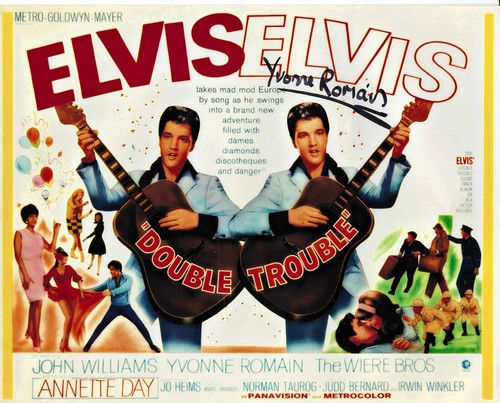 YVONNE ROMAIN Signed ELVIS' DOUBLE TROUBLE lobby card COA CURSE OF THE ...
