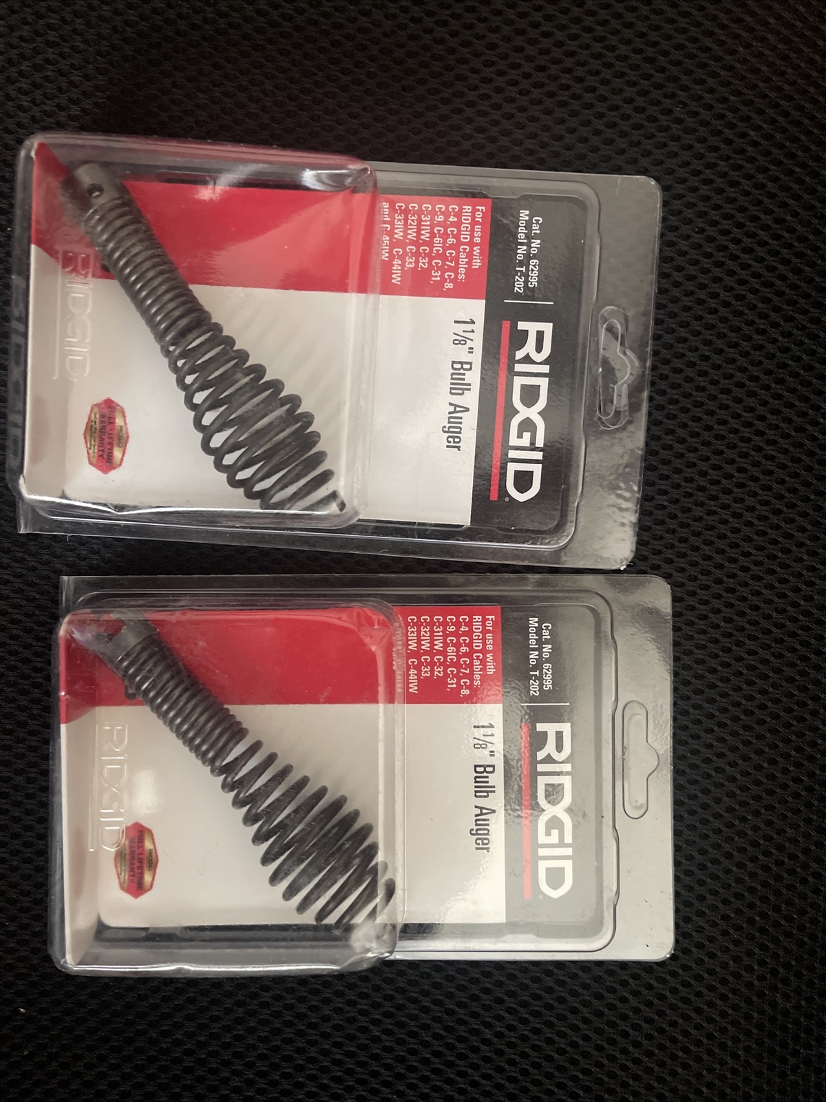 2 New -Ridgid 62995 T-202 1 1/8" OD Bulb Auger for K-400 & K-3800 Drum ...