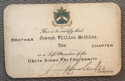 Delta Sigma Phi Fraternity Tau Chapter Lifetime Membership Card | eBay