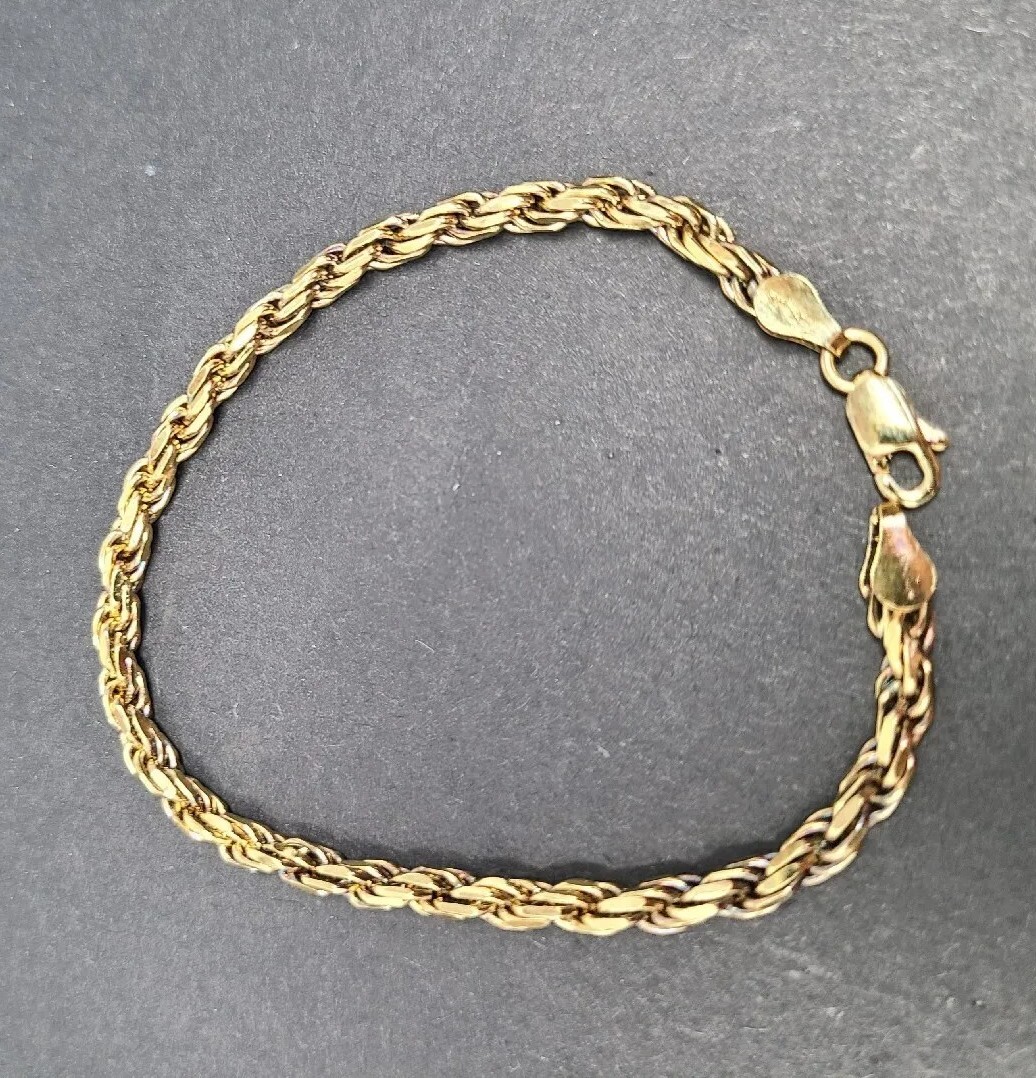 GOLD VERMEIL OVER STERLING 925 ITALY ROPE CHAIN BRACELET STAMPED ...
