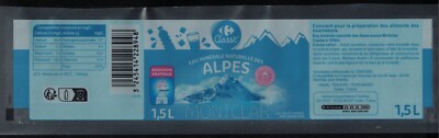 France Etiquette Eau Minérale Naturelle Alpes Carrefour Source Montclar ...