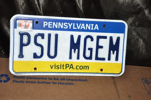 Pa Pennsylvania License Plate PSU MGEM True Vanity Tag Penn State ...