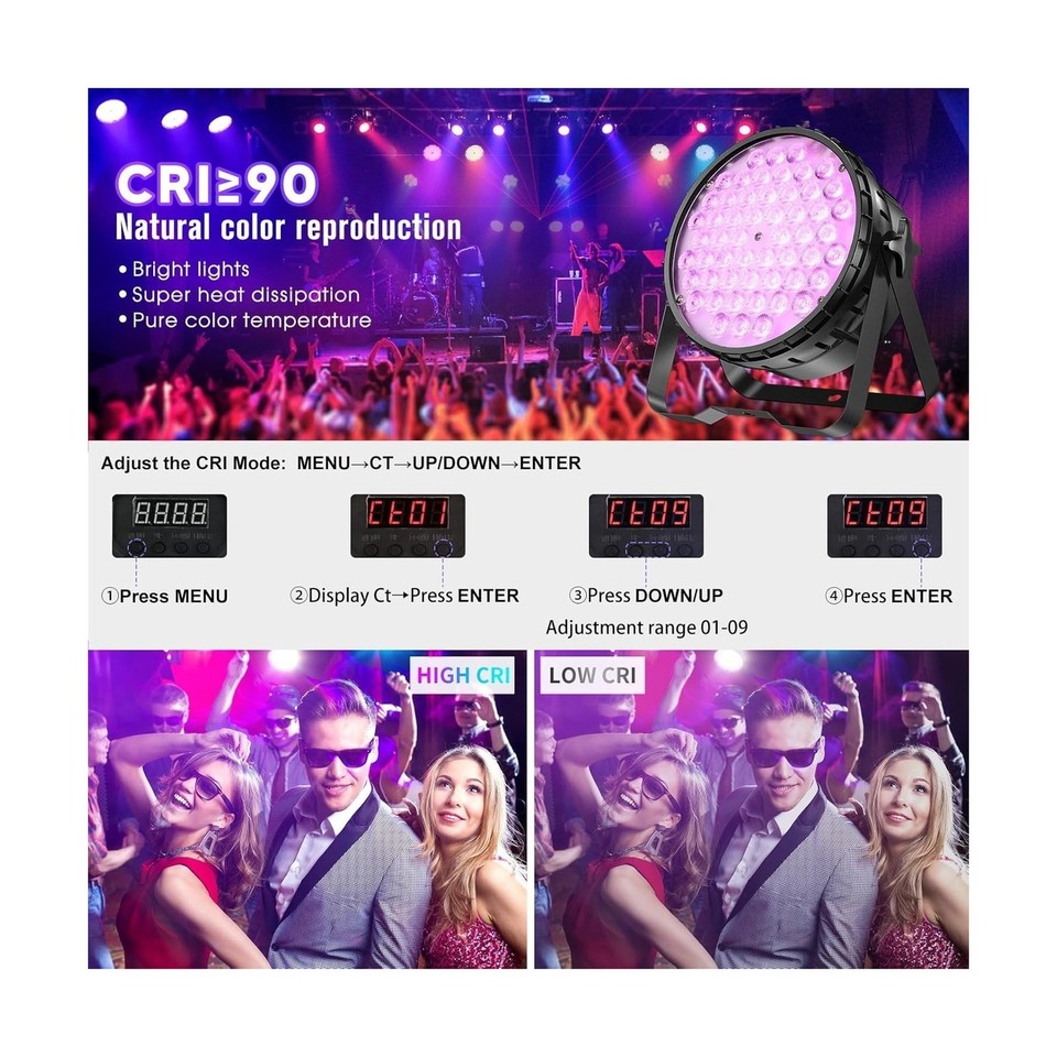 Betopper 54 * 4W High CRI Par Light, CRI/RA 90 RGBW 4 in 1 Ultra-Bright ...