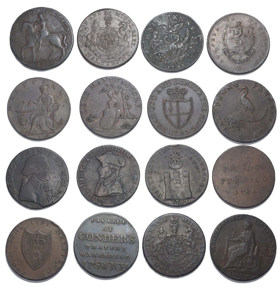 Lot of 16 British 18th Century Halfpenny Conder Tokens - Collectable ...