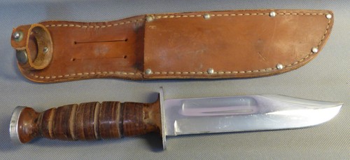 NICE KABAR COMBAT FIGHTING BOWIE KNIFE + SHEATH- STACKED LEATHERE ...