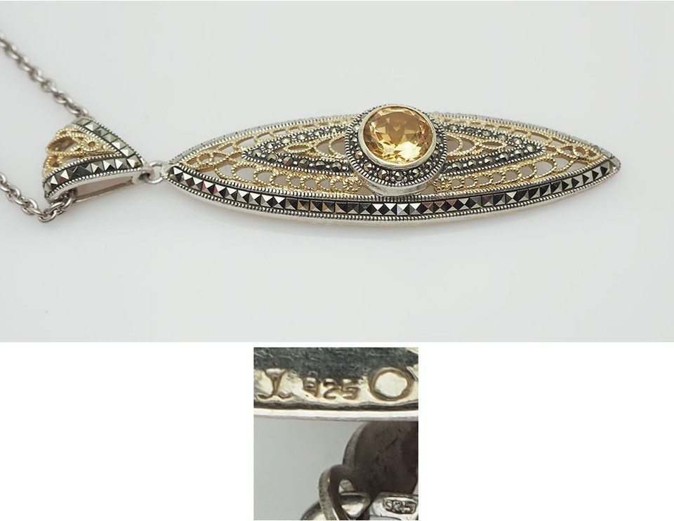 Authentic Judith Jack long sterling silver marcasite filigree necklace ...