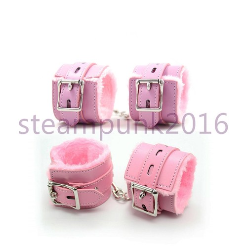 Pink Leash Constraint Set Handcuffs Ankle Cuffs Fluffy Restraint Collar ...