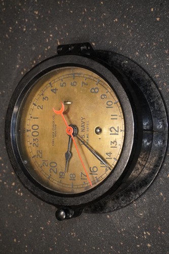 US Navy Chelsea Clock Co Maritime Ship Clock 24 Hour Time WWII Gold ...