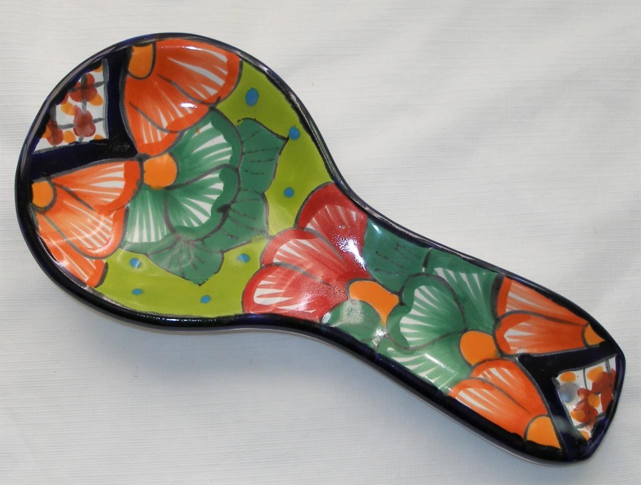 Mexican Talavera Large Wide Hand-Painted 10" Long Clay Spoon Rest S3 | eBay