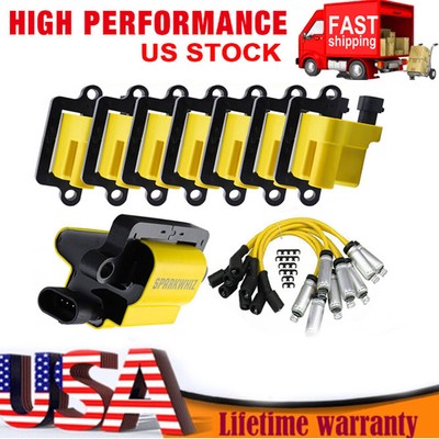8Pack Square Ignition Coil & Spark Plug Wire For Chevy GMC LS3 4.8/5.3 ...