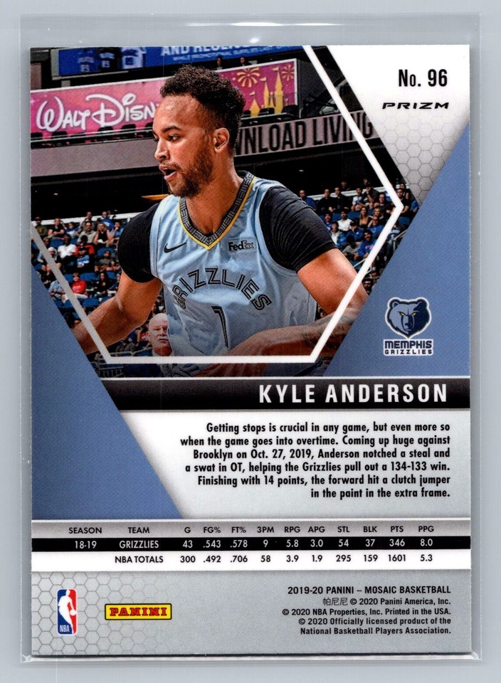 2019 Panini Mosaic #96 Kyle Anderson Green Prizm Memphis Grizzlies | eBay